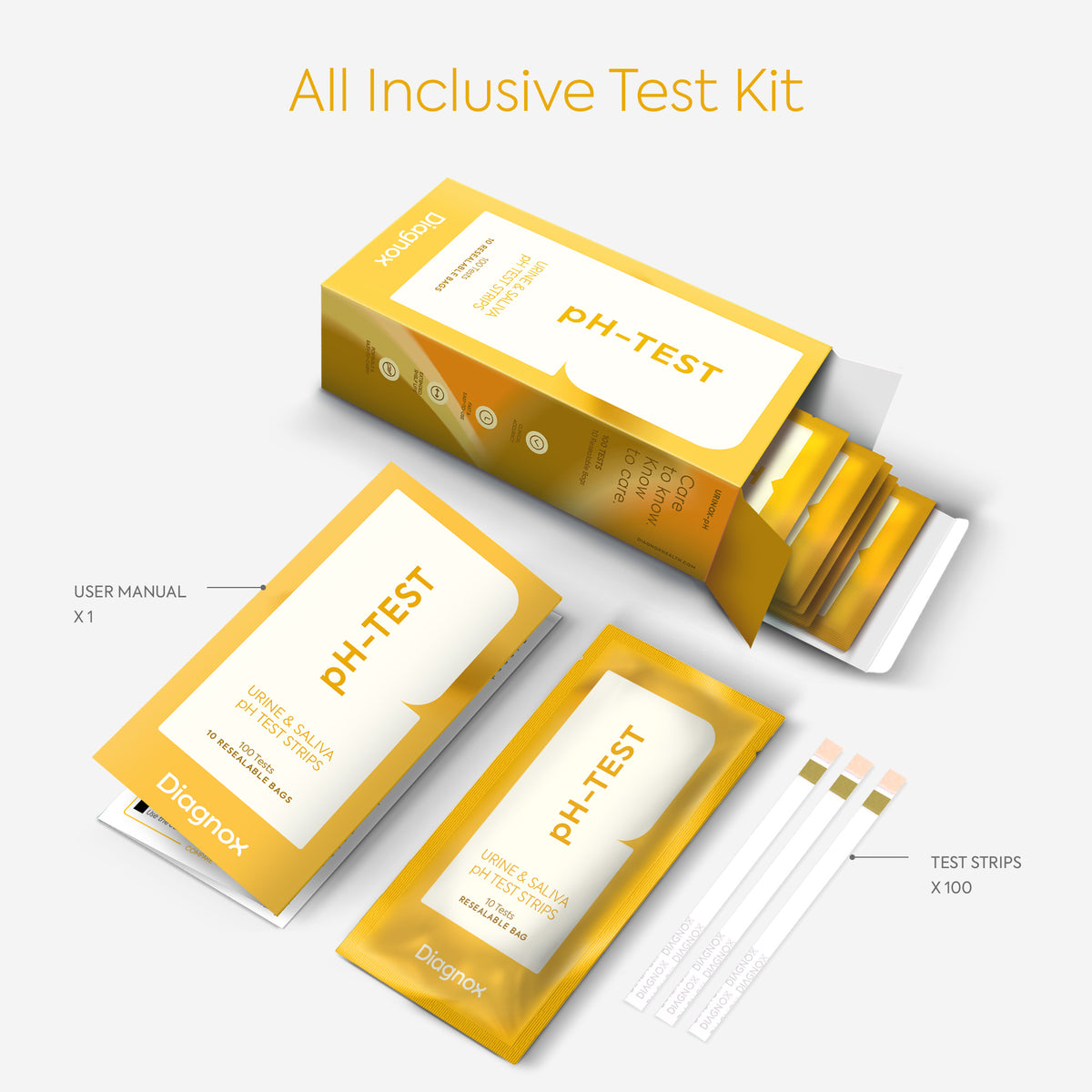 Diagnox Urine and Saliva pH Test Strips: Home Test for General Health ...